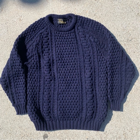 Vintage | Sweaters | Vintage 7s Hand Loomed Irish Artisan Navy Wool ...
